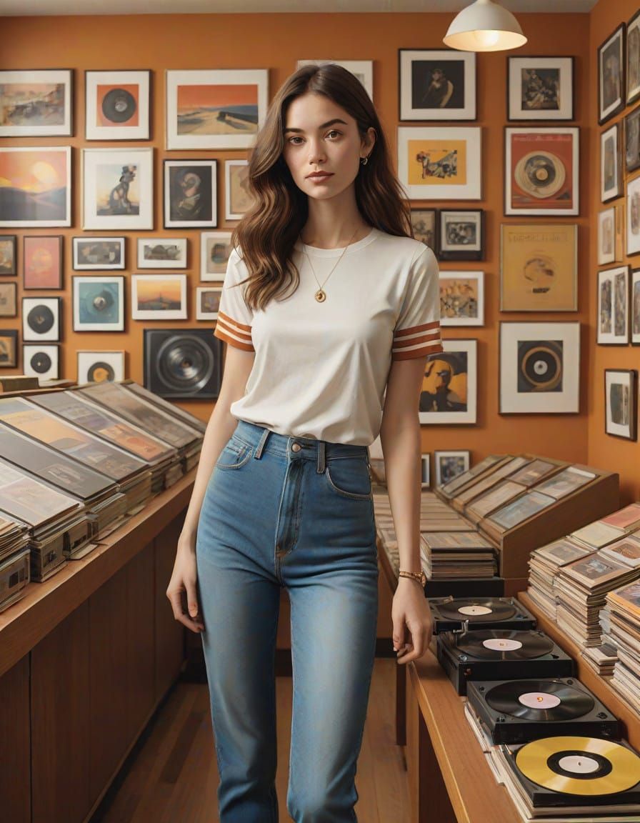 Vintage Record Store Scene in Earthy Tones - AI Art