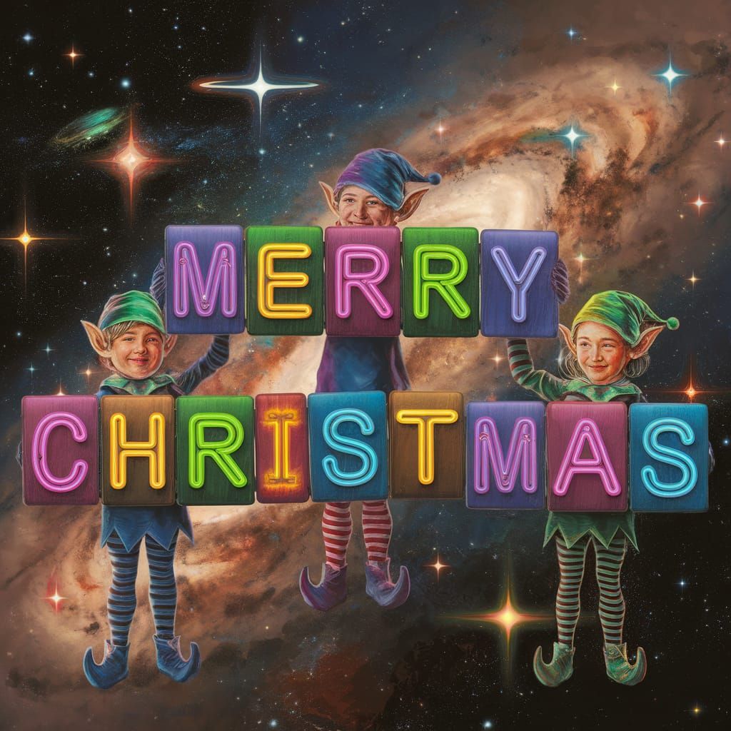 Elves Holding Wooden Blocks of Colorful Colors that Spell Out "MERRY ...