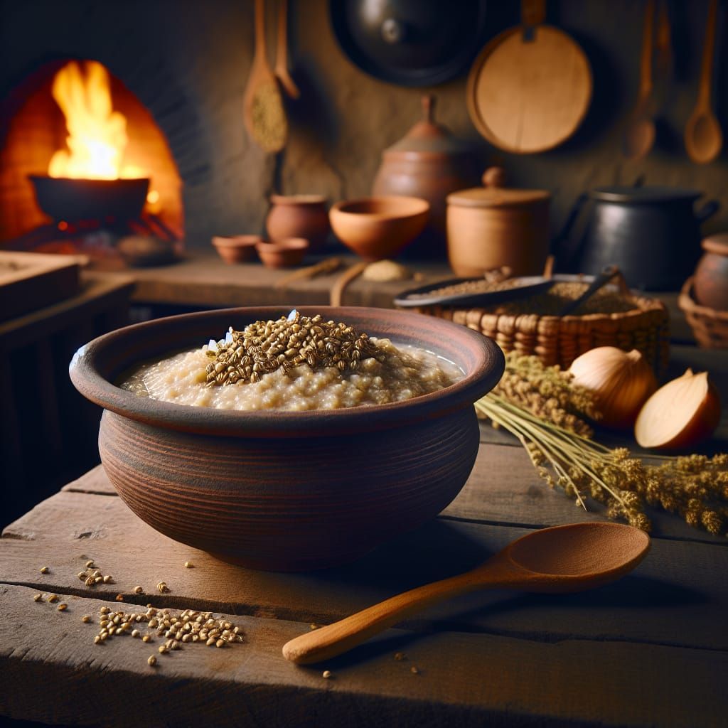 Medieval Wild Amaranth Porridge Scene - AI Art