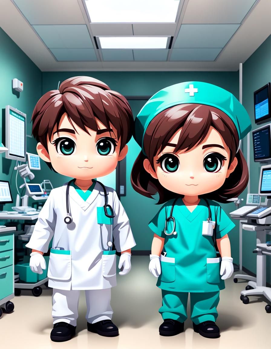 Chibi Boy and Girl work as Surgeon at Hospital Emergency Room - AI ...