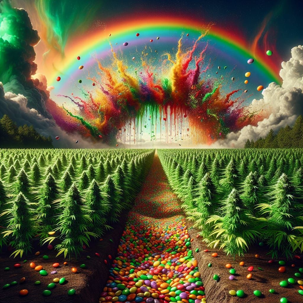 Cannabis Plants Erupt in Rainbow-Colored Skittles ... - AI Art