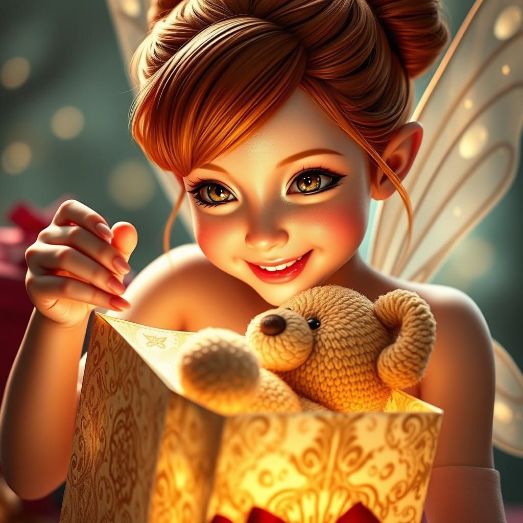 photorealistic sweet cute beautiful fantasy, magic a Tinkerbell nymph ...