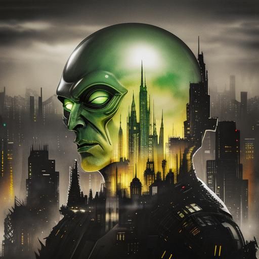 Double exposure photography of a alien creature and a underexposed ...