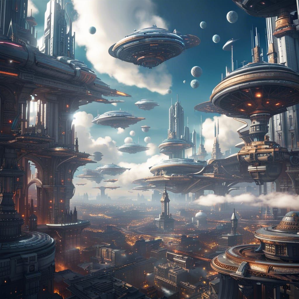 a science fiction city in the clouds - AI Generated Artwork - NightCafe ...