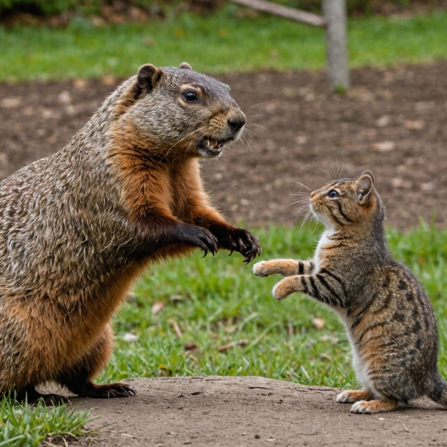 Fierce Feline Meets Burrowing Beast in Tense Stand... - AI Art