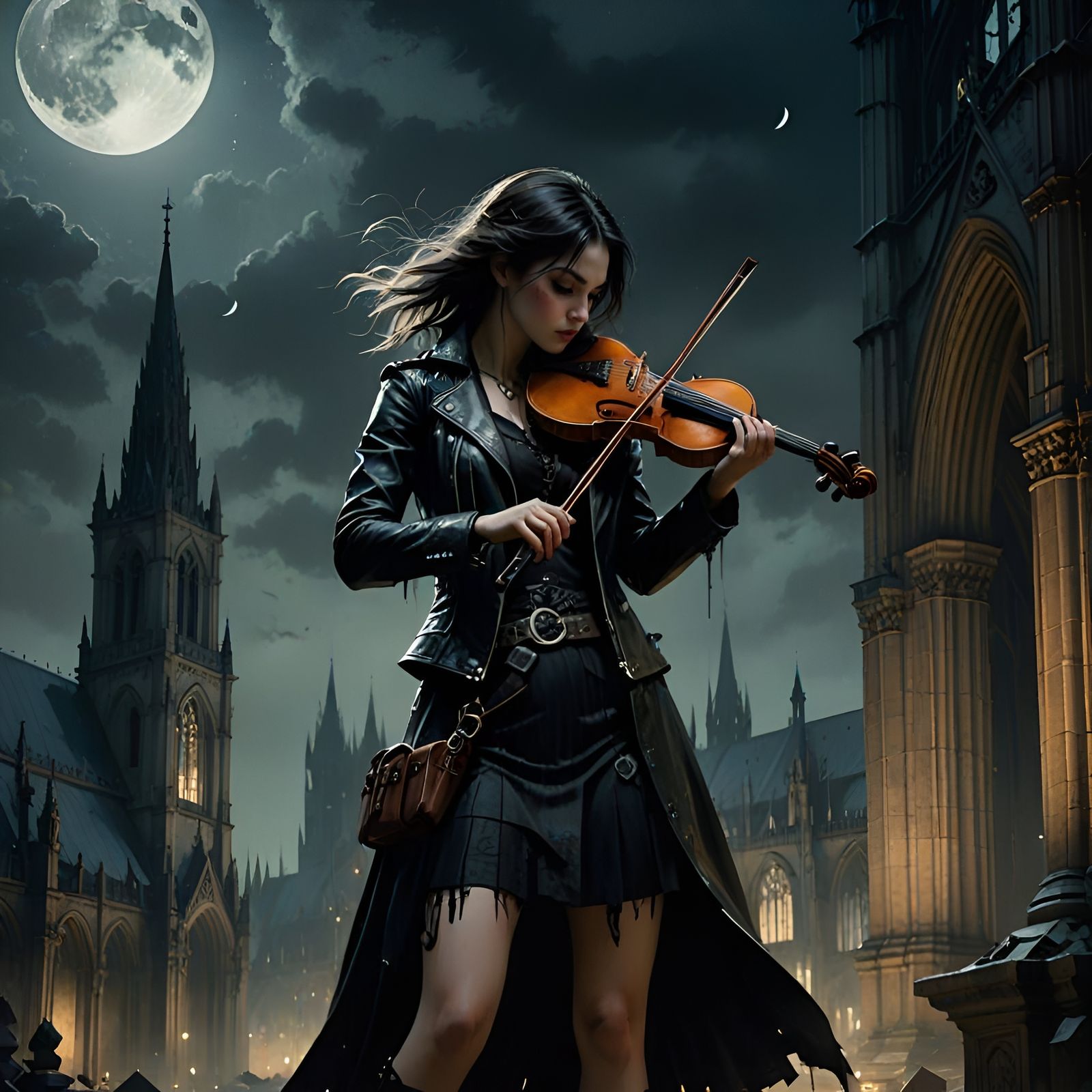 Gothic Nocturne - Punk Rock Violinist in Gothic Ruins, Dark ...