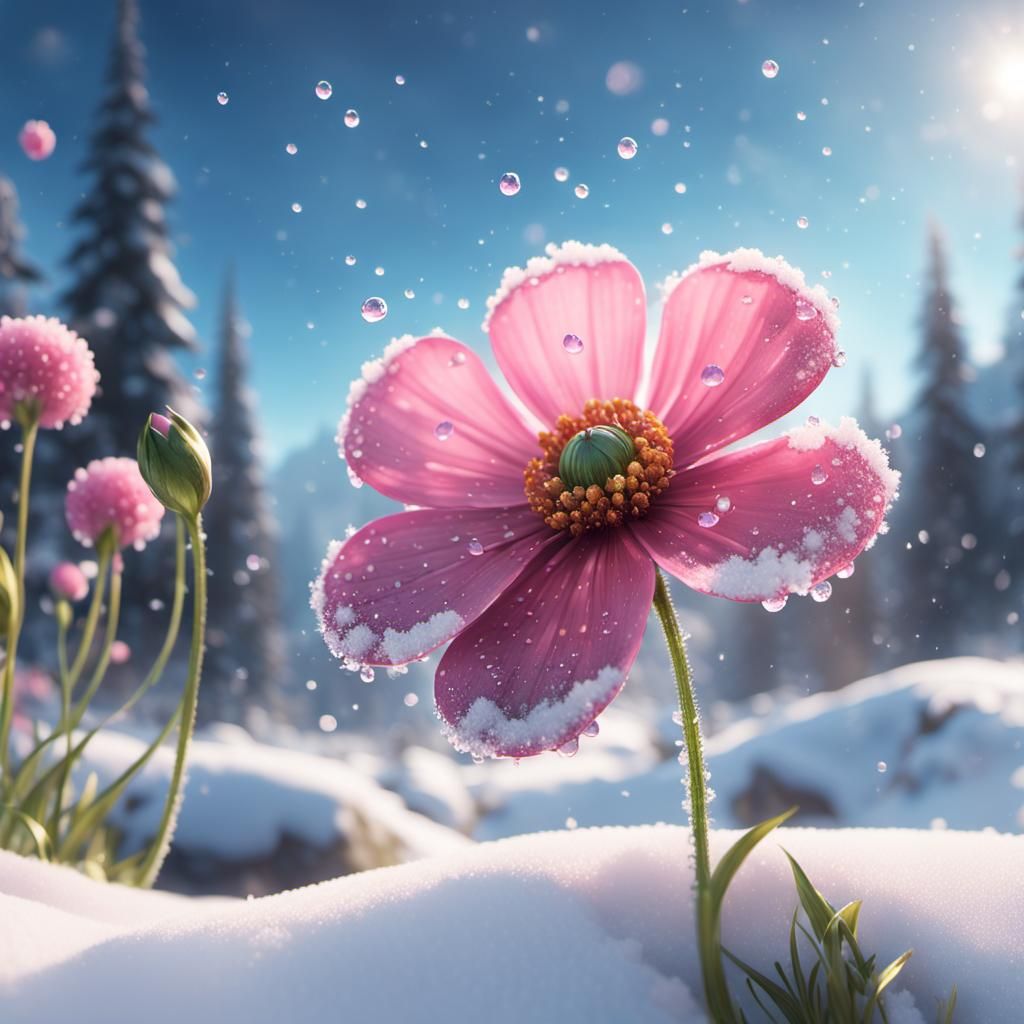 A Single Flower in the Snow - AI Generated Artwork - NightCafe Creator