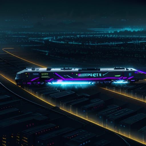 Cyberpunk Railgun on Train in Neon Noir Style - AI Art