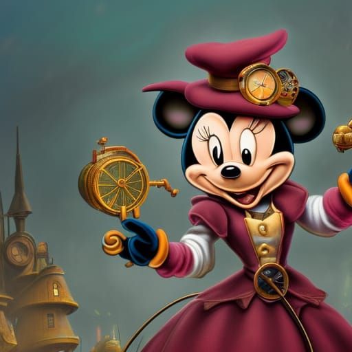 a steampunk minnie mouse, high resolution, highly detailed, vibrant ...
