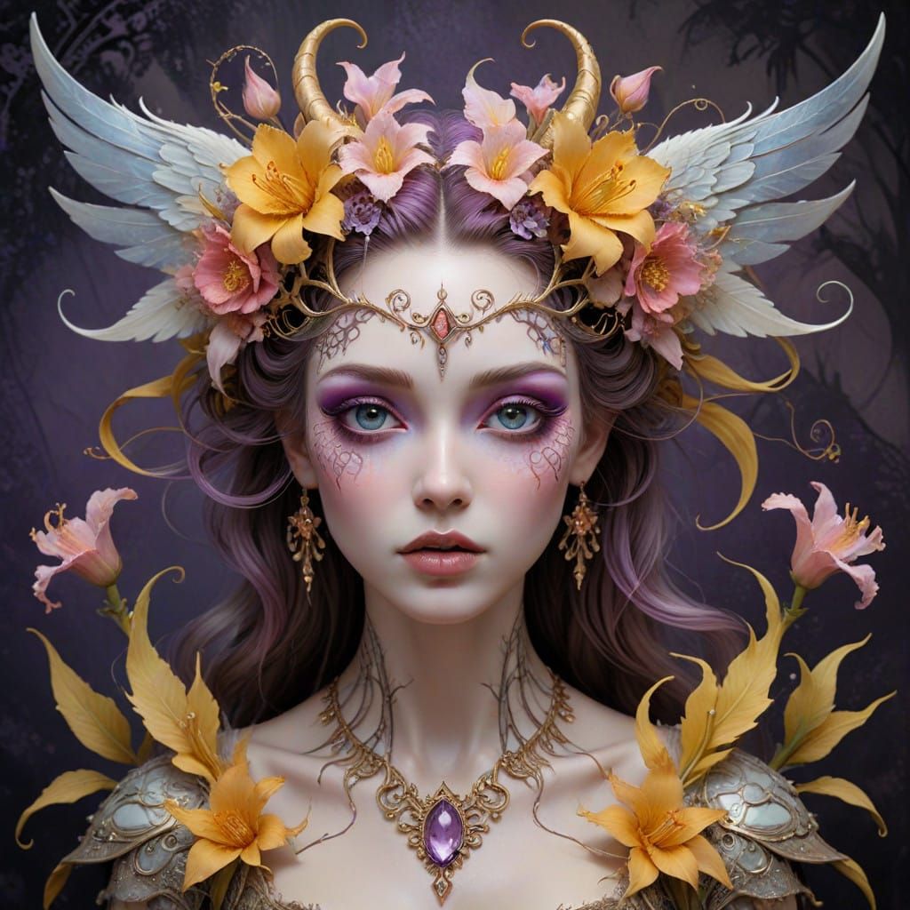 Ethereal Fantasy Character with Twisted Metal Horn... - AI Art