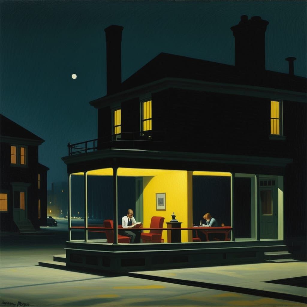 Grimdark by Edward Hopper - Grimdark Cityscape in Edward Hop...