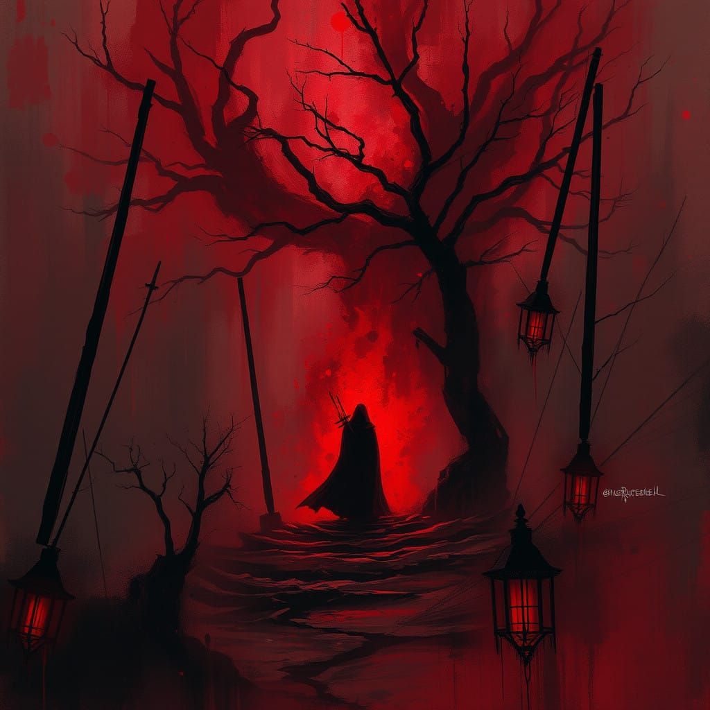 The hanging tree - Dark Fantasy World with Scarlet Tree in a...