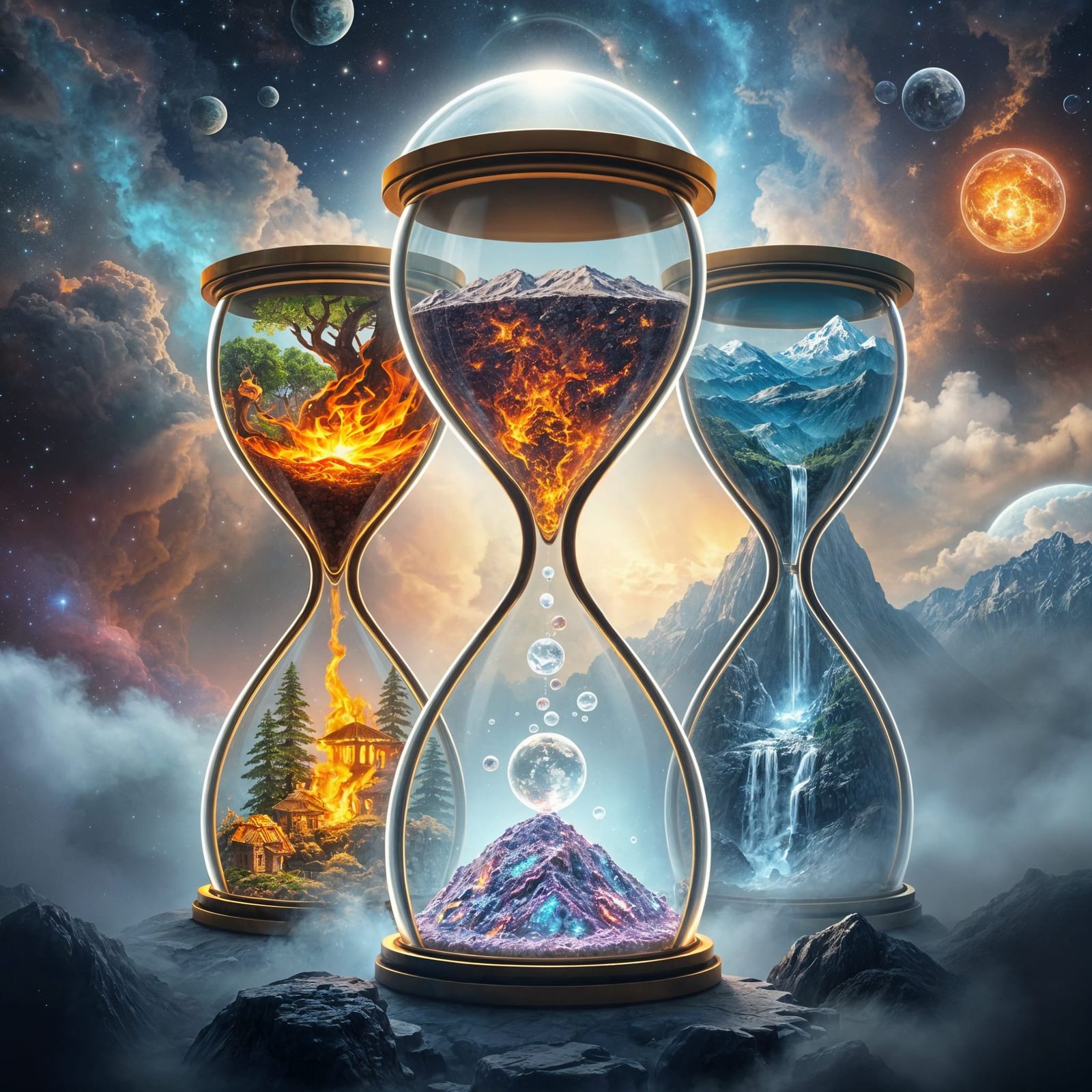 Three figure-eight hourglasses and the five elements