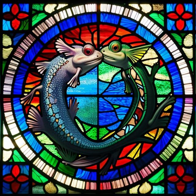 Stunning Stained Glass Axolotl Masterpiece - AI Art