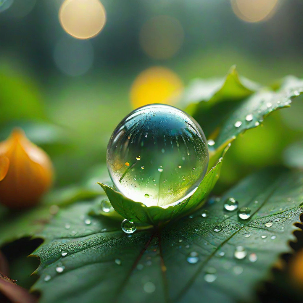 Idyllic Village Inside a Water Droplet Illuminated... - AI Art