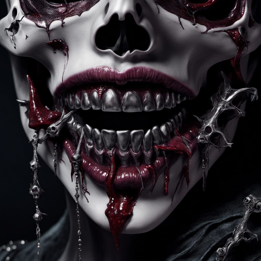Macabre Close-Up of Lips Transformed into a Sinist... - AI Art