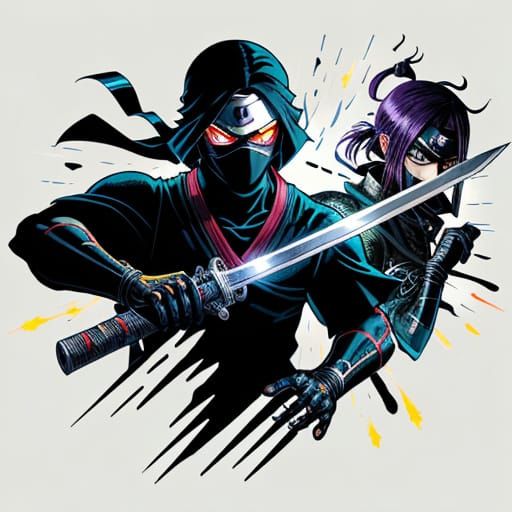 High-Energy Anime Ninja with Glowing Eyes and Chro... - AI Art