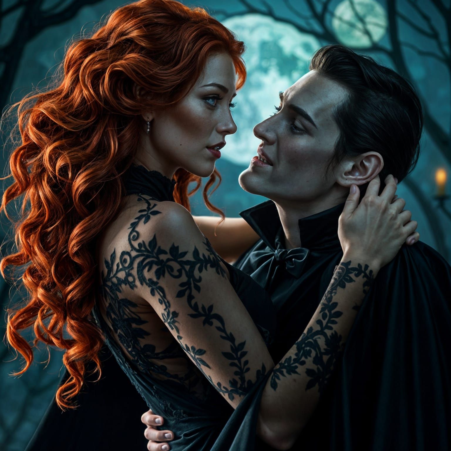 Ethereal Vampire Encounter in Gothic Style - AI Art