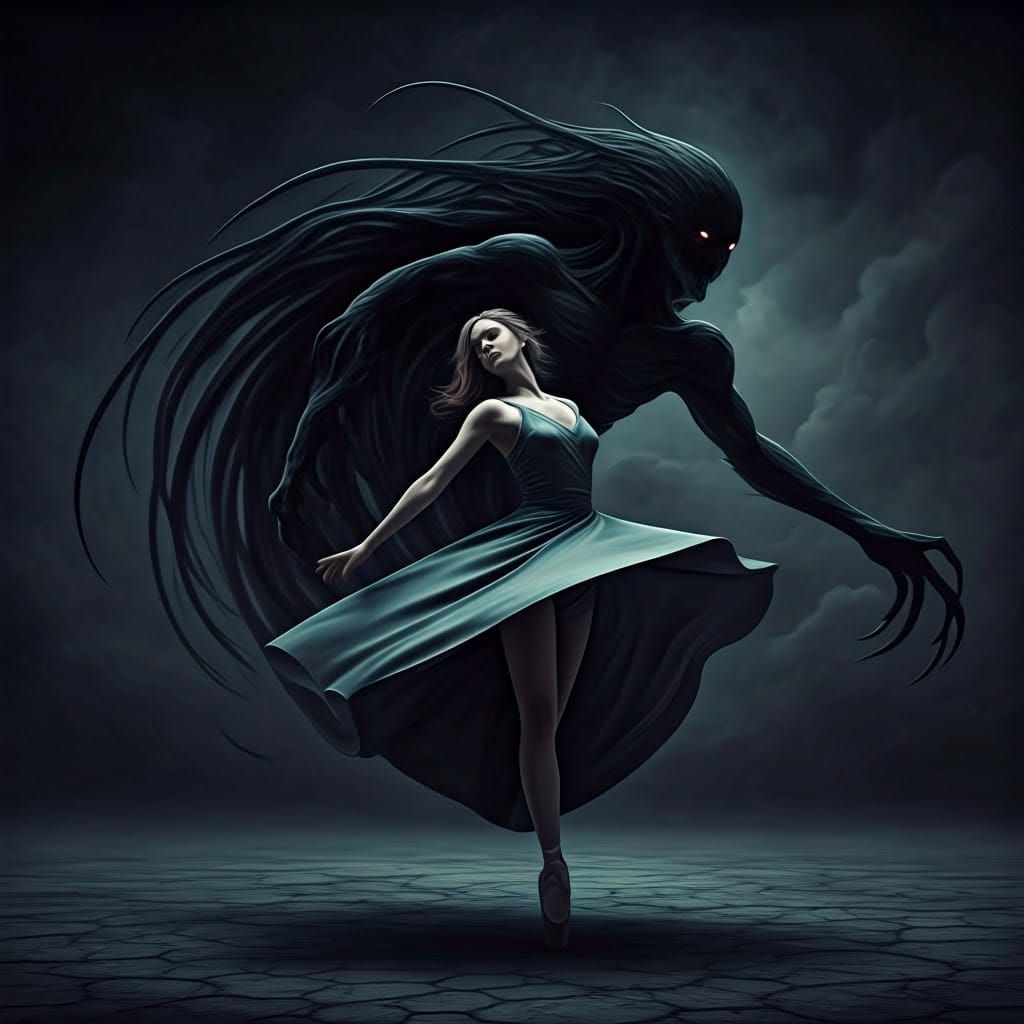 Shadow dance - Ethereal Woman in Dark, Grotesque Dance with ...