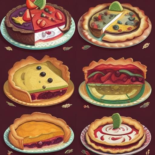 Colorful illustrations showcasing an assortment of delectable pies ...