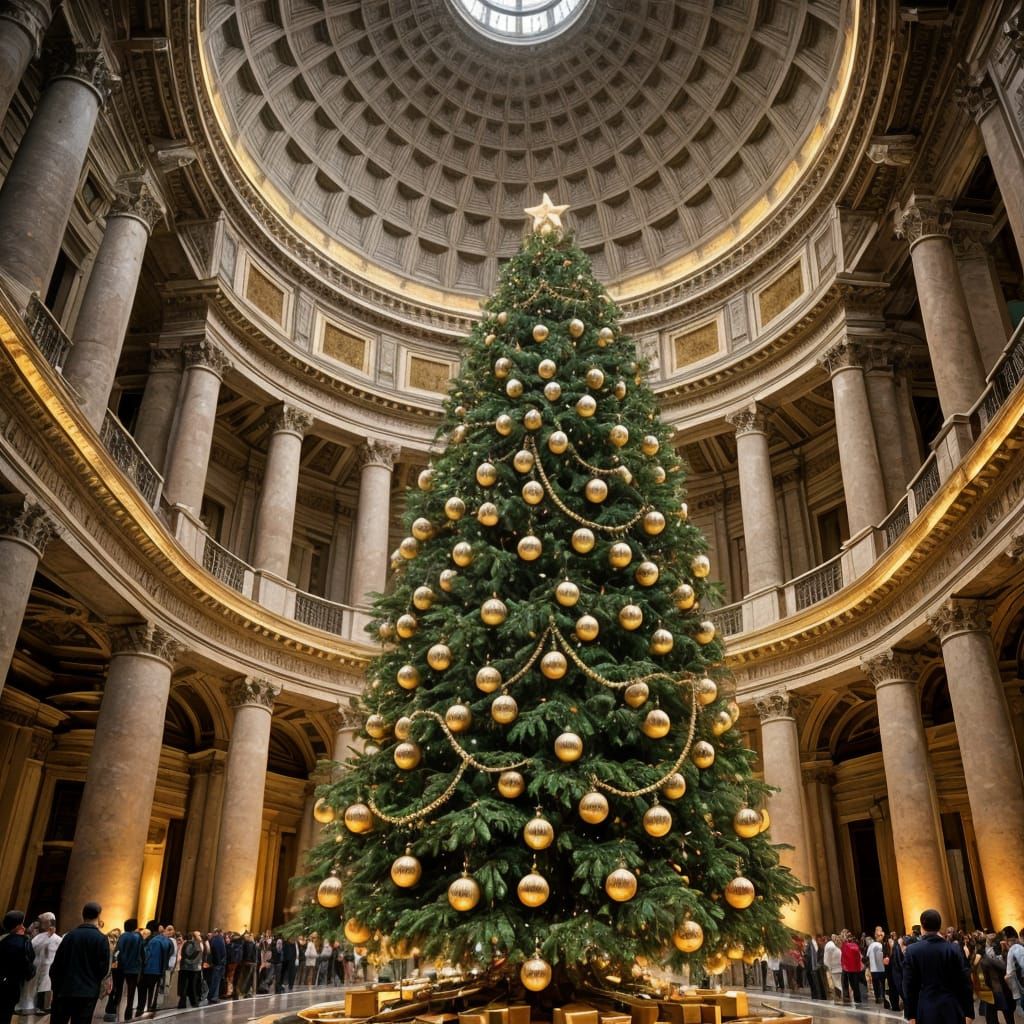 Enormous Christmas Tree in the Pantheon's Oculus - AI Art