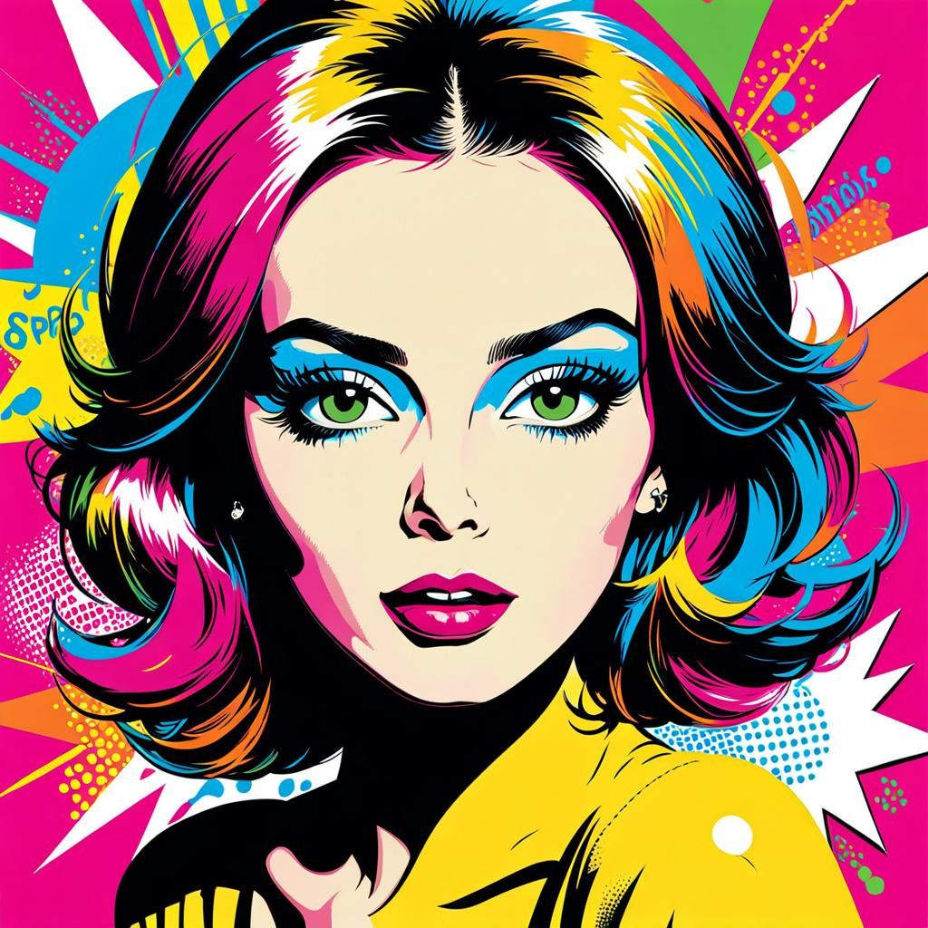 pop art, skinny 60s model, starlight splash /exuberant, pop, colourful ...