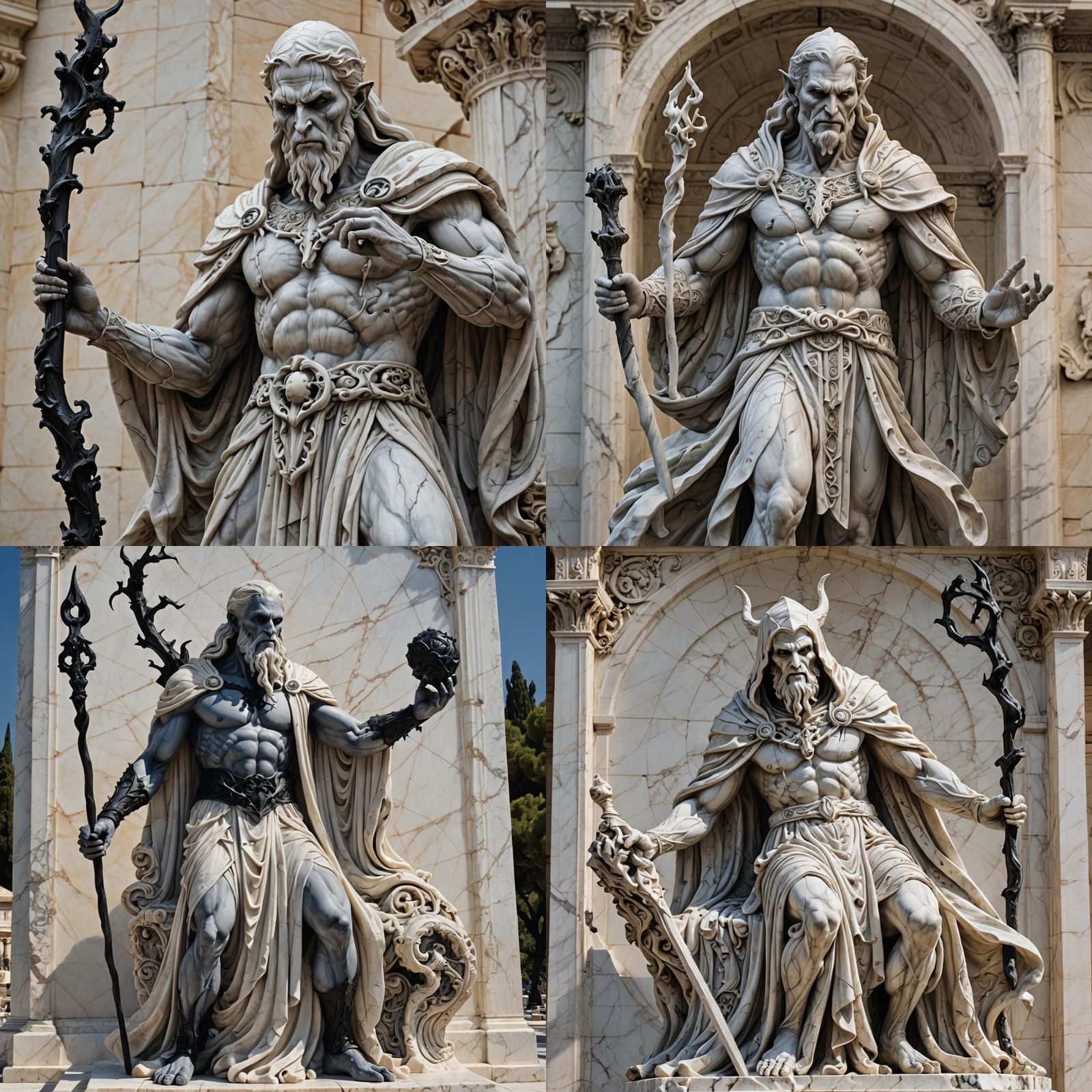 Drow Warlock - Statue - Drow Wizard Statue in Marble and Ony...