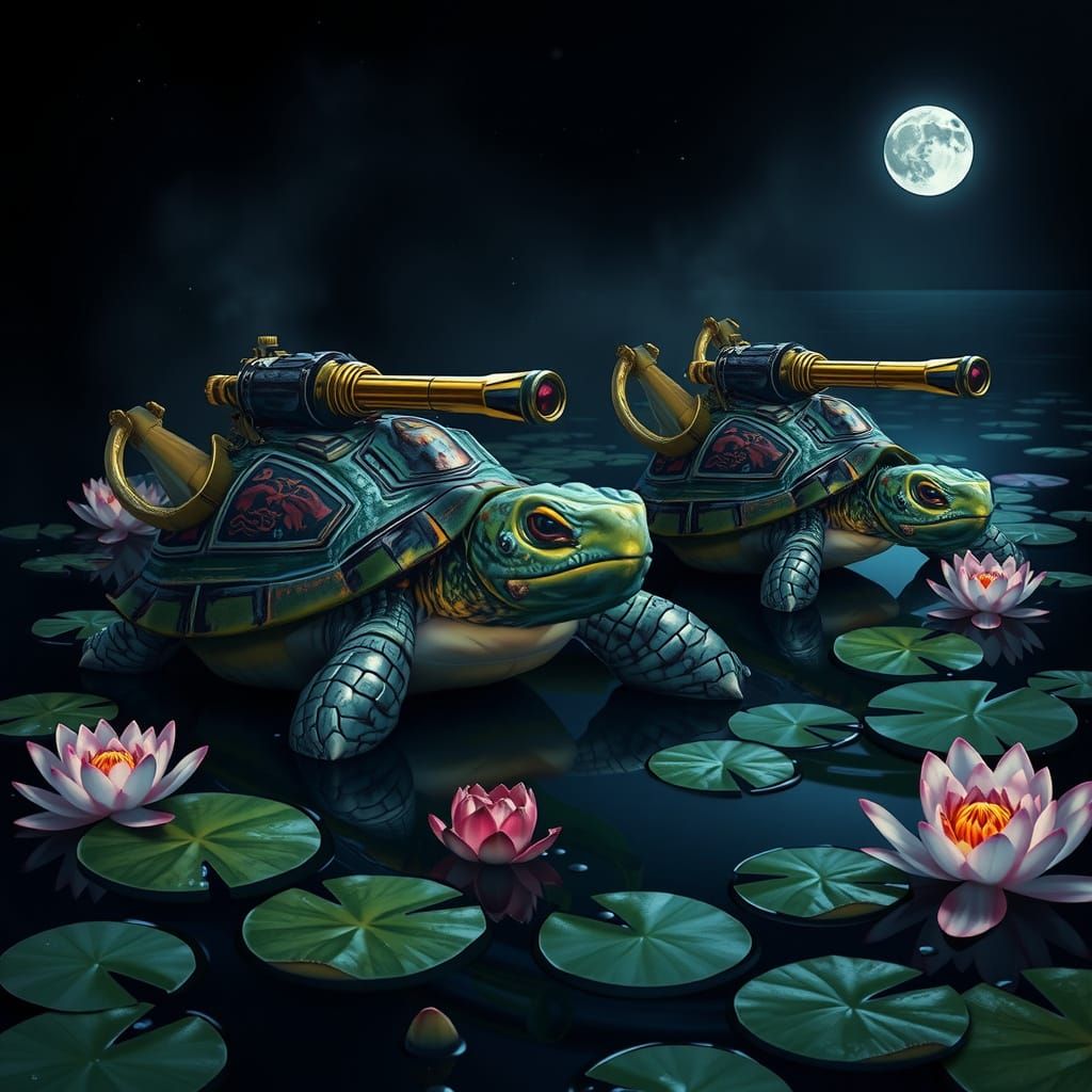 Turtles with their cannons on top - Medieval Turtles with Ca...