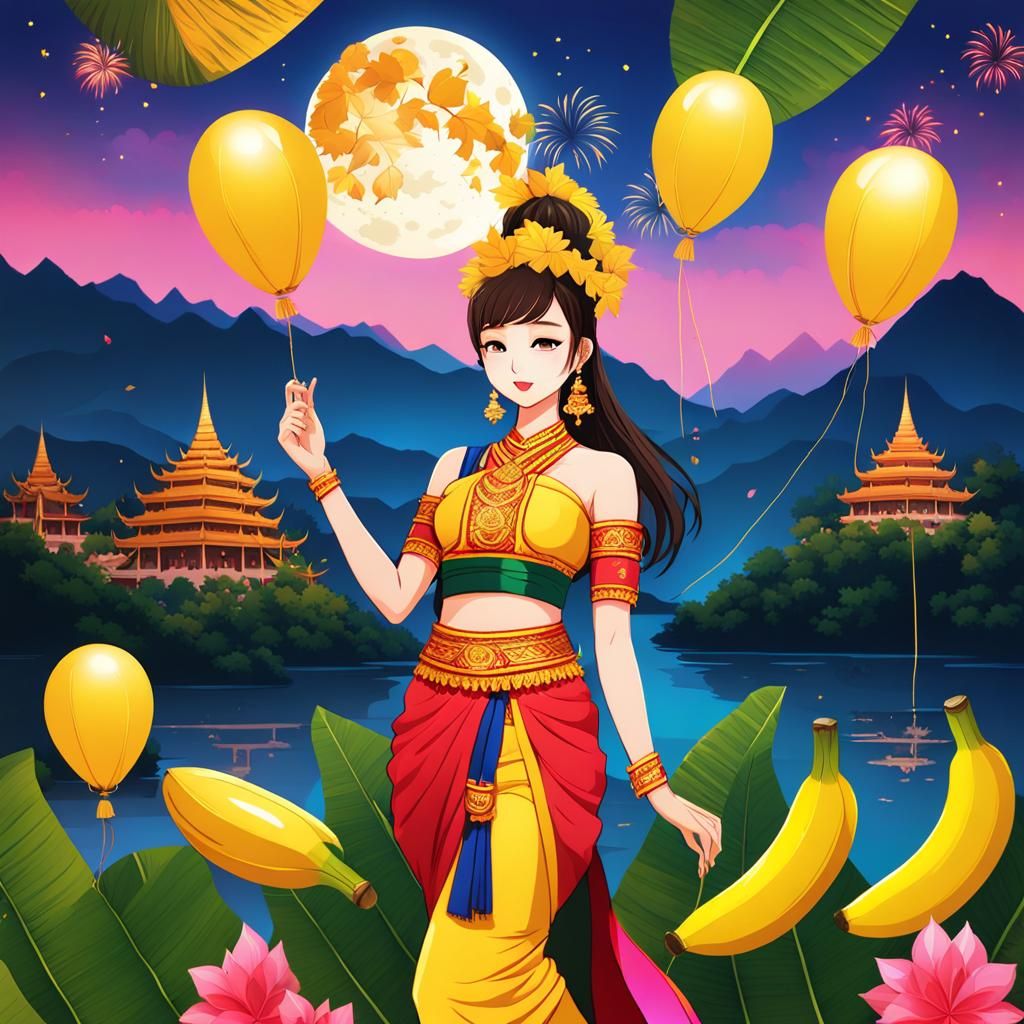 "Loy Krathong Festival, beautiful girl Lisa K-Pop wearing a Thai ...