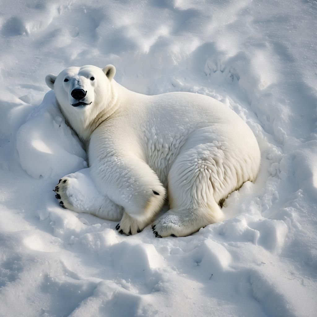 Polar bear made of snow - Snowy Polar Bear Sculpture in Ethe...