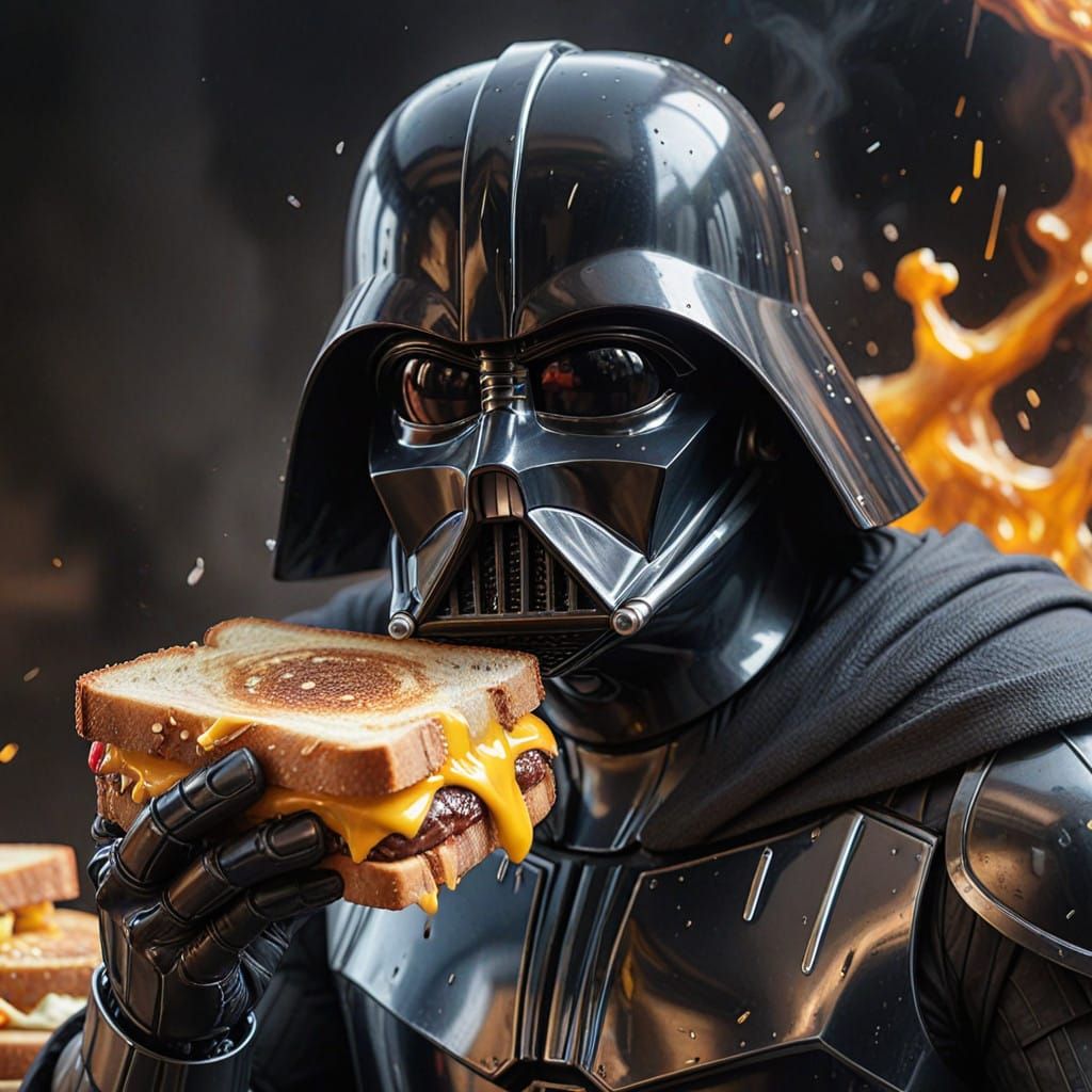 Dark Lord Rising from a Melted Grilled Cheese Mast... - AI Art