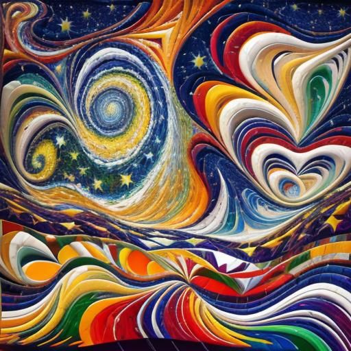 "The Starry Night". Beautiful rustic mosaic patchwork, abstract ...