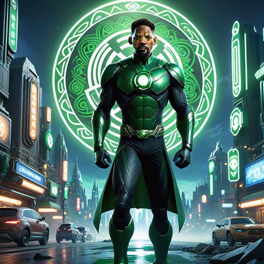 GREEN LANTERN Will Smith - Green Lantern Hero in Emerald Aur...