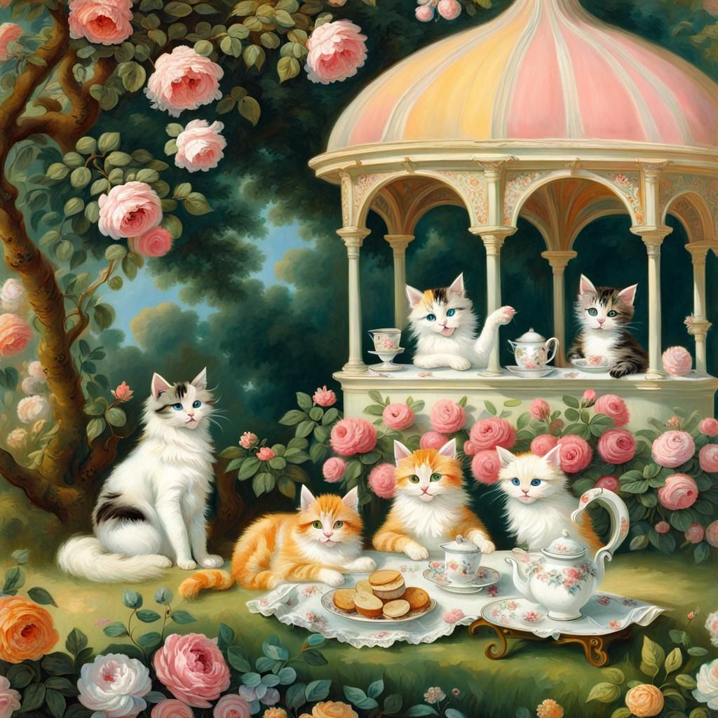 Cat Tea Party - AI Generated Artwork - NightCafe Creator