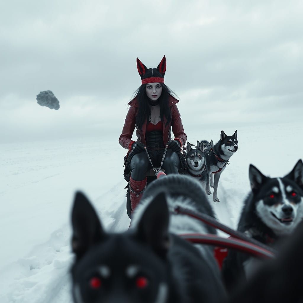 Goth Queen in Arctic Wilderness with Fennec Fox Ea... - AI Art