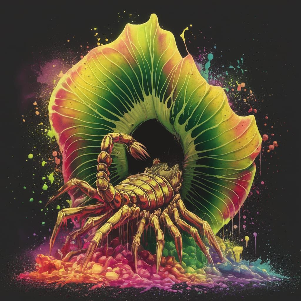 Venus Flytrap Devours Scorpion in Vibrant Graffiti... - AI Art