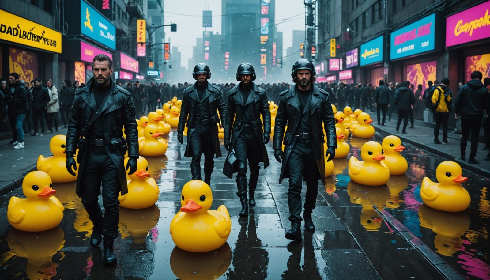 Cyberpunk Rubber Duck Parade in Vibrant Neon Hues - AI Art