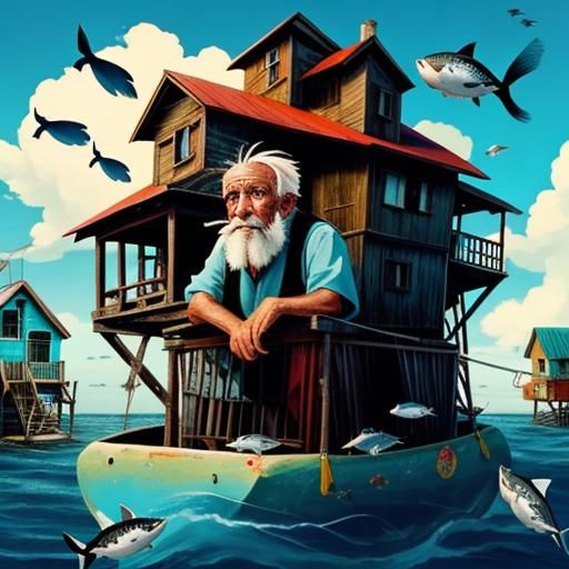 A multi-storey rickety old man in a rickety old house on a tiny island ...
