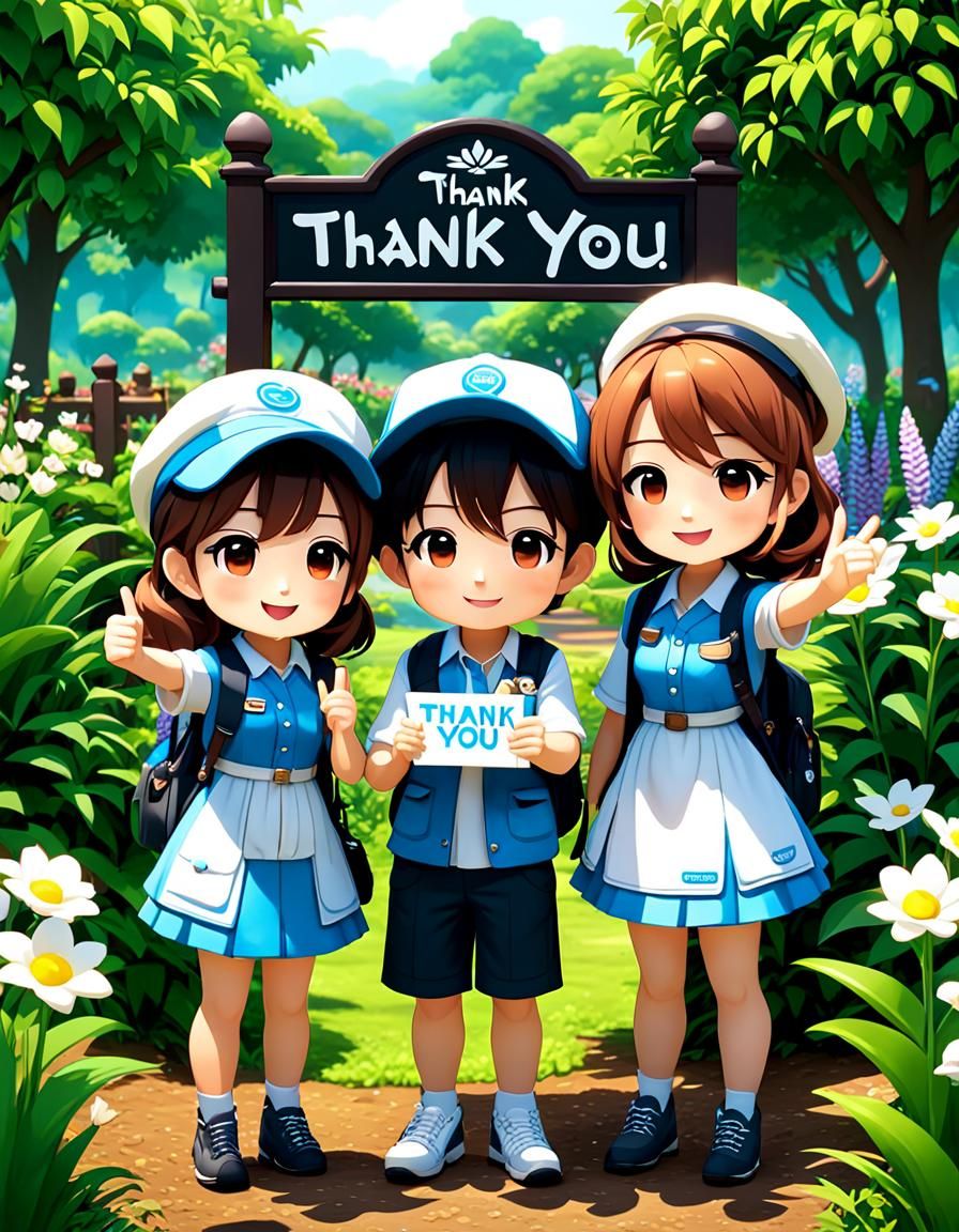 "Thank You"- Chibi Boy and Girl waving good bye as Tourist Guide - AI ...