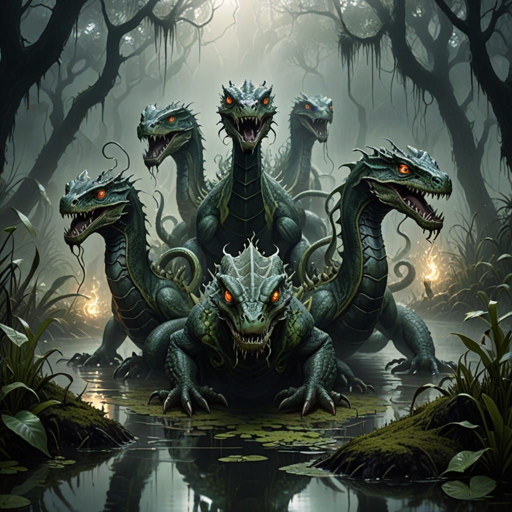 Mystical Multi-Headed Hydra Emerges from Mysteriou... - AI Art