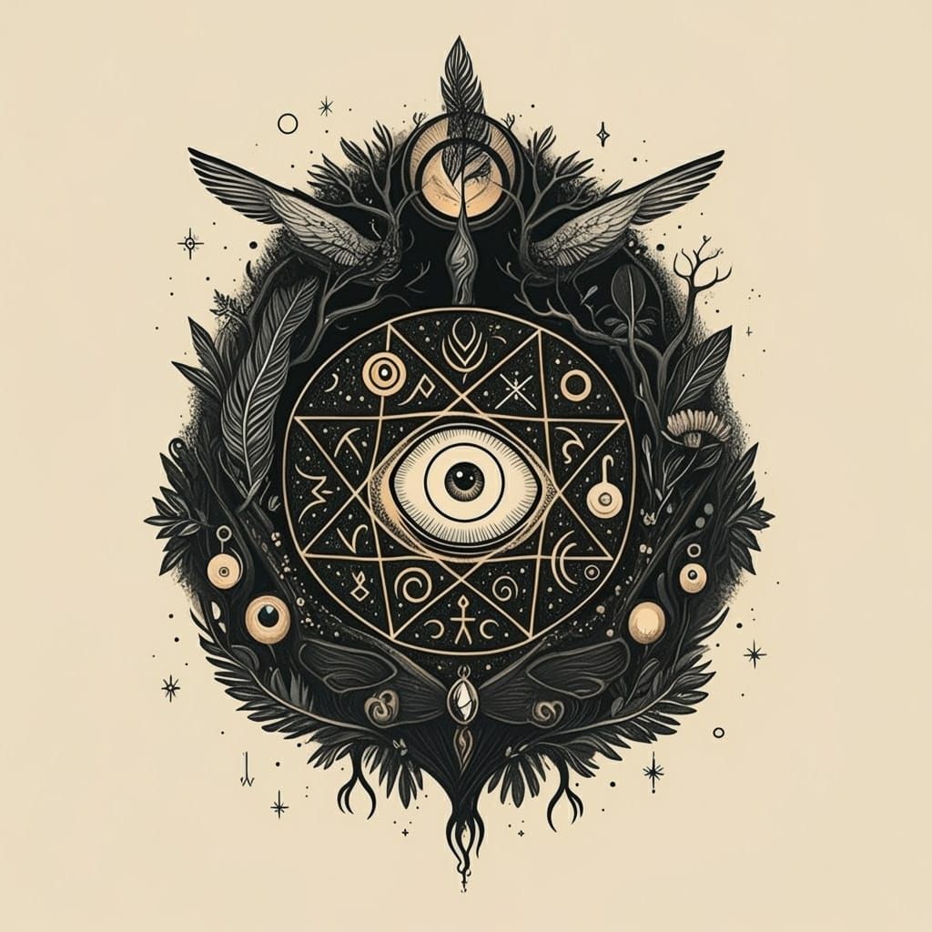 Whimsical and simple outline doodle of magical origin with bold and ...