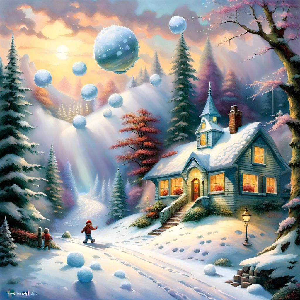 Rolling snowball with the children - Whimsical Winter Wonder...