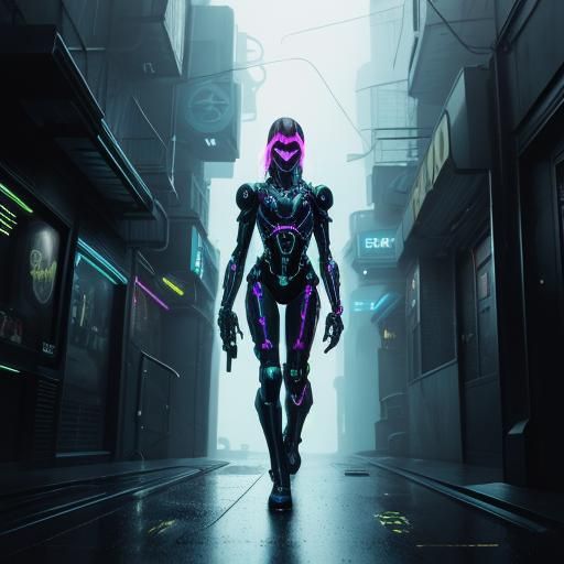 Cyberpunk CYBERWARE - Neon Cyberpunk Woman in Futuristic All...