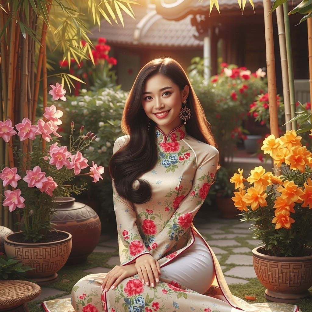 Lady in Vietnamese ao dai - Elegant Vietnamese Beauty in Tra...