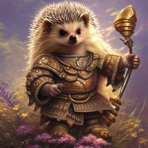 Gorgeous and cute hedgehog warrior with meticulously ornated and worked ...