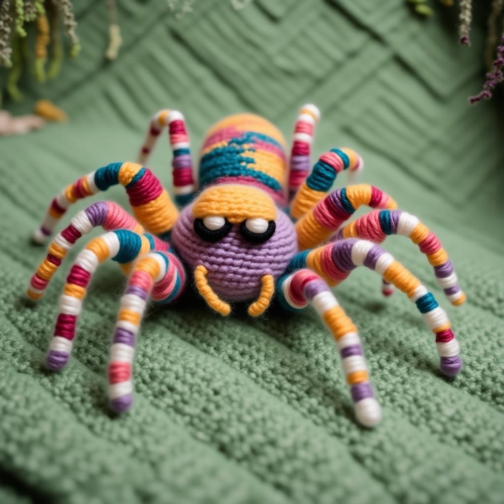 Whimsical Yarn Spider Companion - AI Art