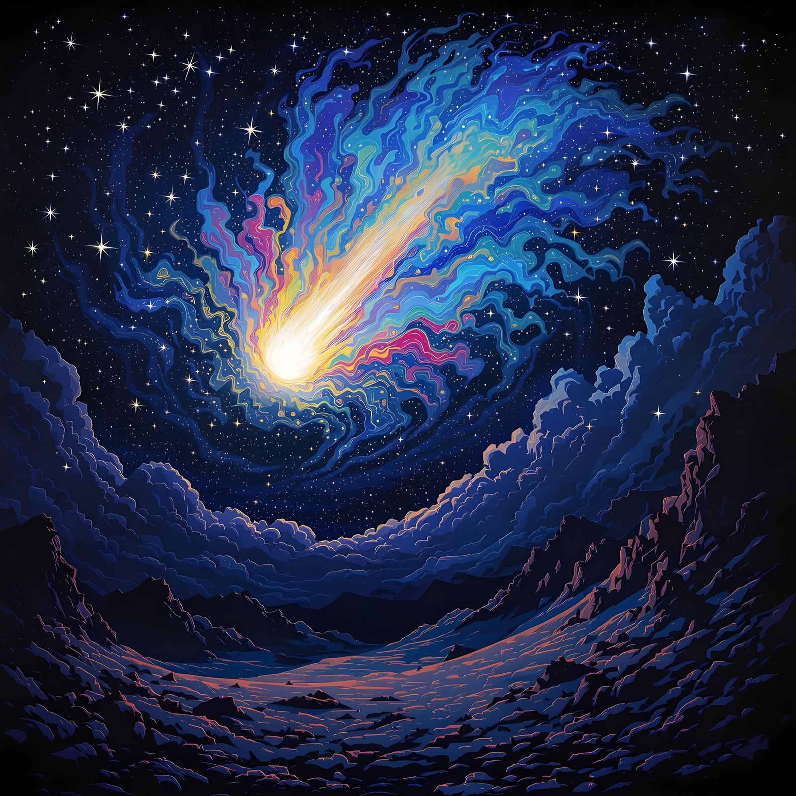 Starburn - Radiant Comet Soars Past Moonlit Landscape in Cos...