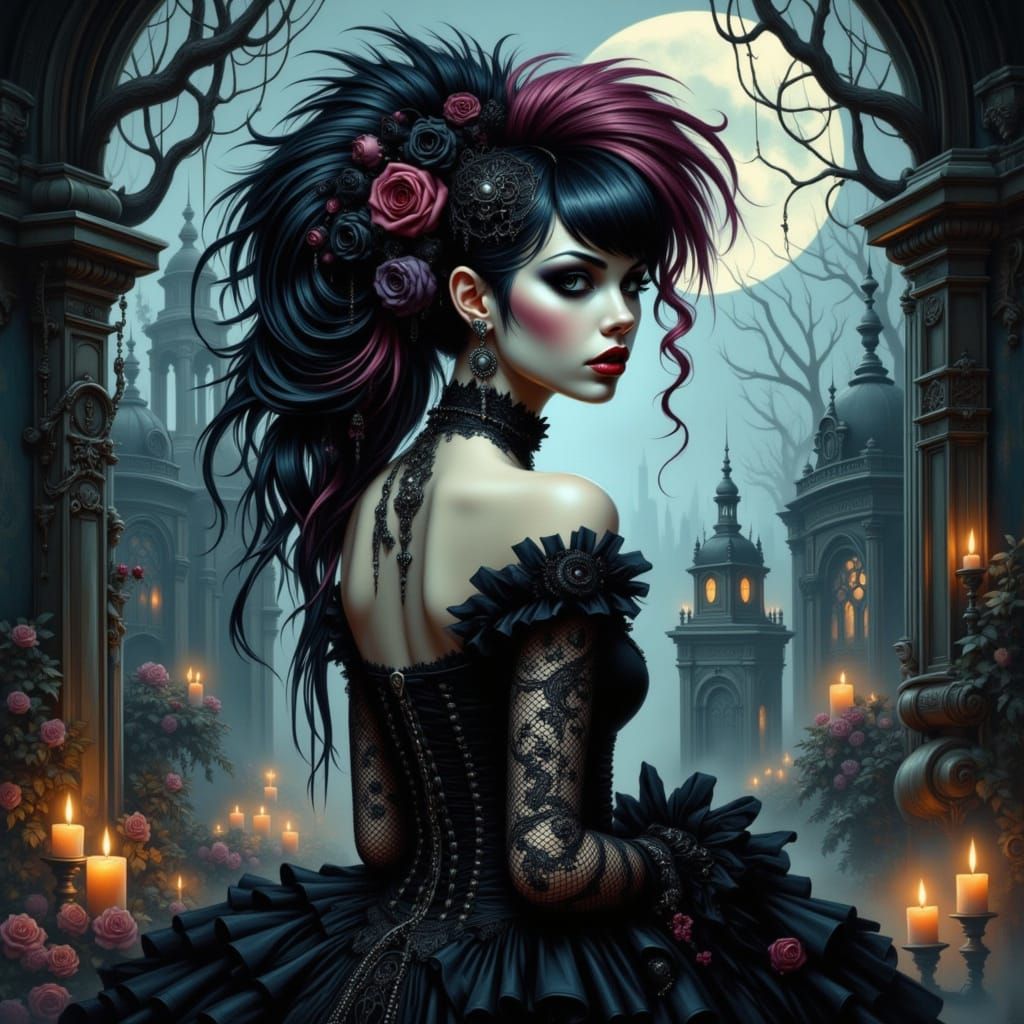 Romantic goth punk woman - Ethereal Goth Punk Goddess in Da...