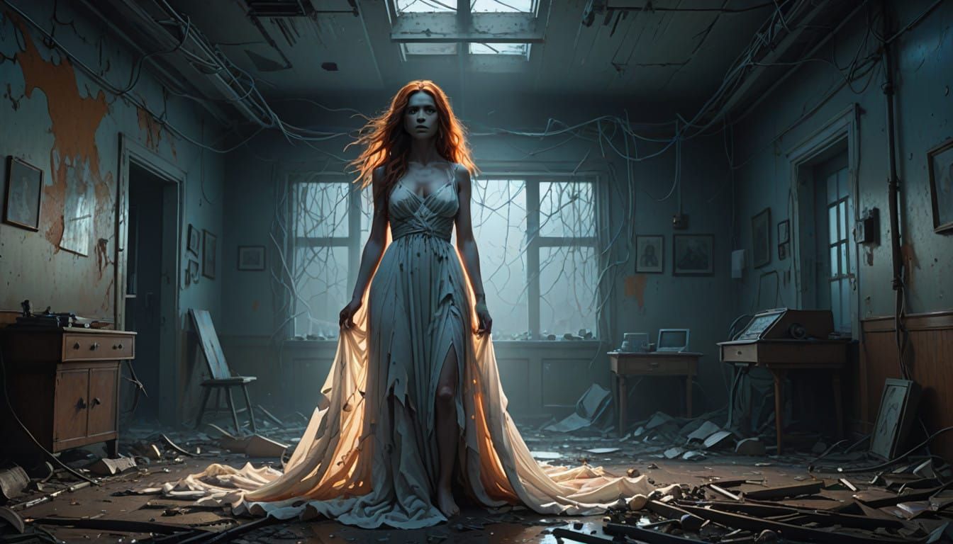 Gothic Fantasy Ghost Encounters Dark Abandoned Hos... - AI Art