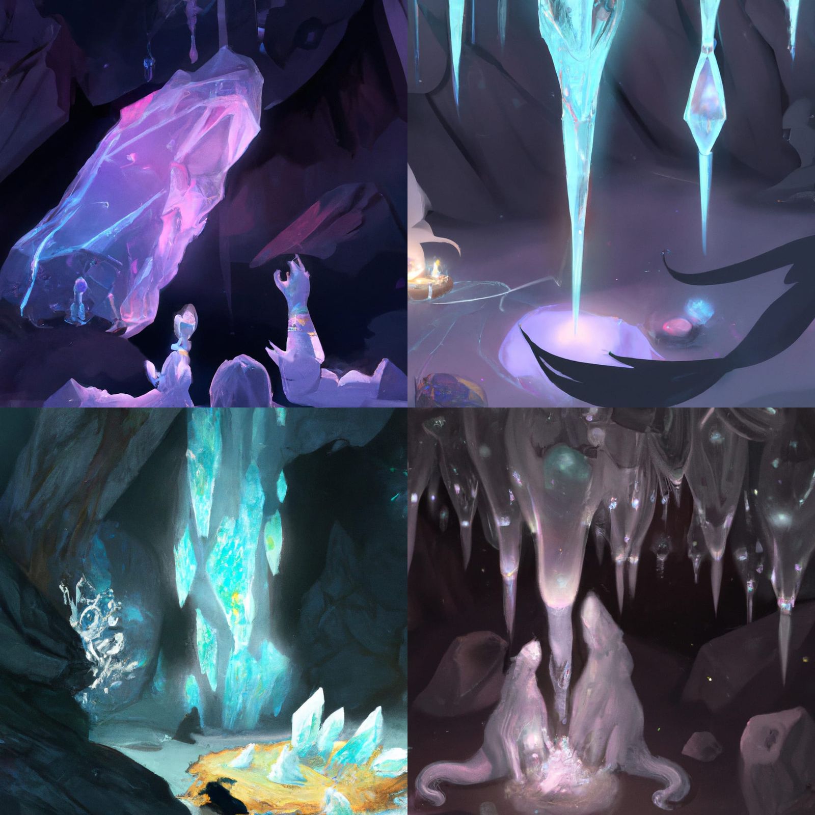 An ethereal scene set within the Crystal Caverns of Lumaria, where a ...